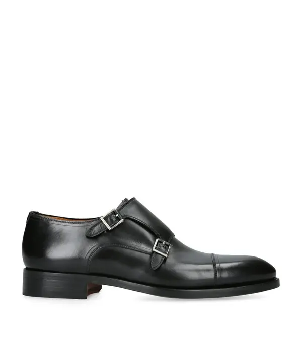 Magnanni Leather Double Monk Shoes - Black