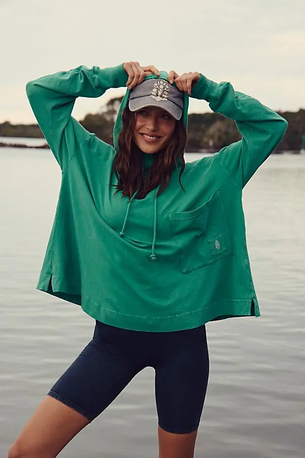 Free People Hot Shot Hooded Layer - Green Sheen