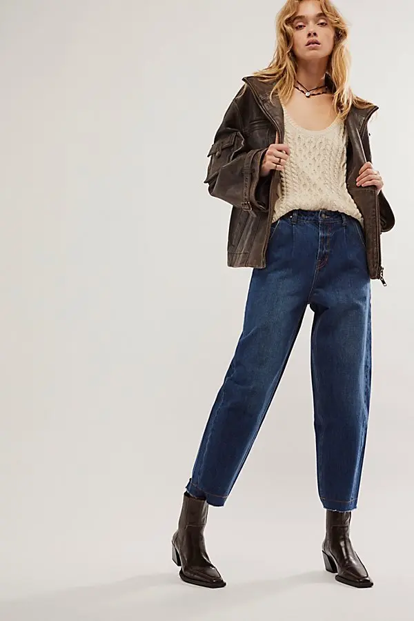 Frye Forward Seam High-rise Barrel Jeans - Dark Wash | Editorialist