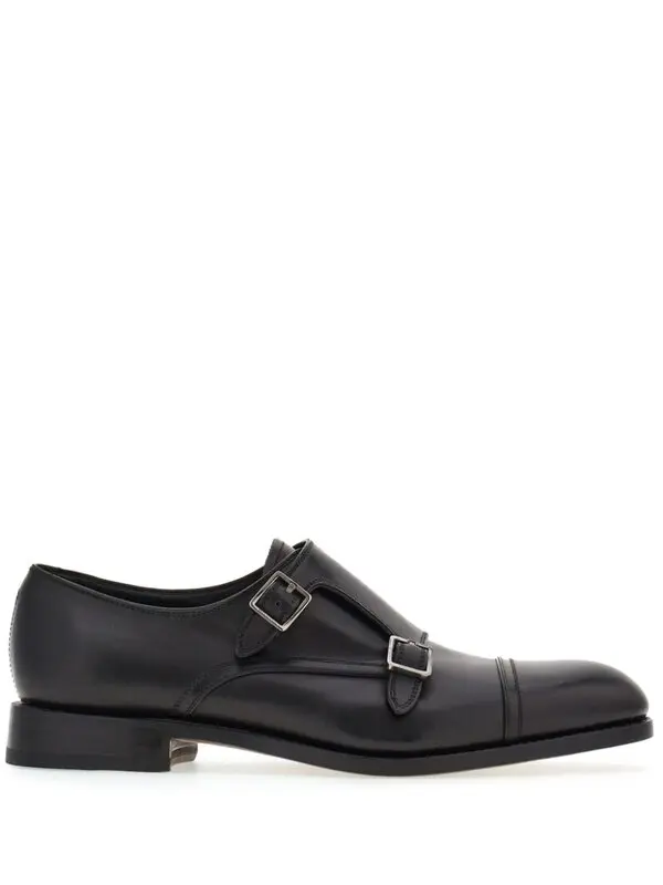 FERRAGAMO Double-monkstrap Leather Monk Shoes - Black