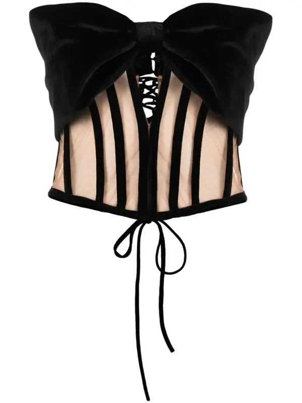 ANA RADU Bow-detail Velvet Corset Top