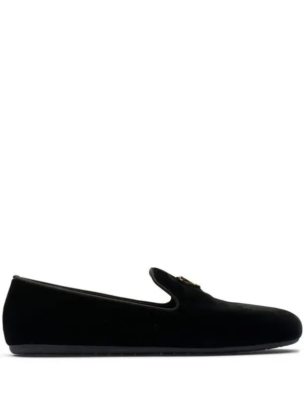Prada Triangle-logo Velvet Loafers - Black