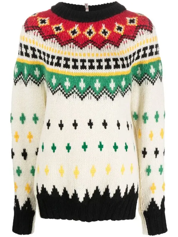 Moncler Fair Isle-knit Crew-neck Jumper - White