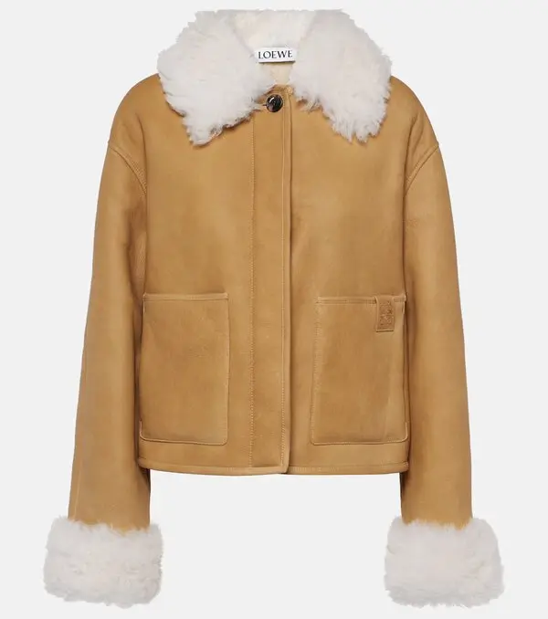 Loewe Shearling-trimmed Leather Jacket - Brown