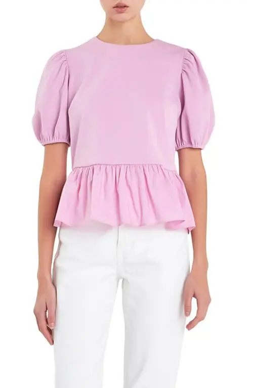 English Factory Mixed Media Peplum Top - Lavender