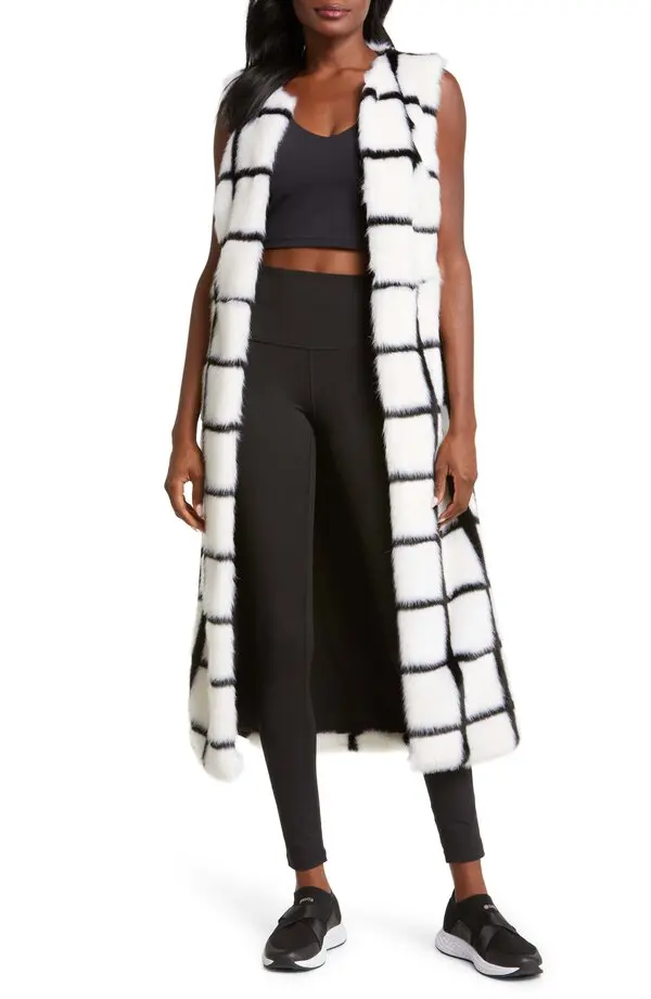 Blanc Noir Katerina Tie Waist Faux Fur Maxi Vest - White/ Black ...