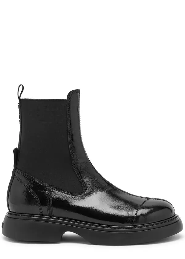 GANNI Patent Faux Leather Chelsea Boots - Black