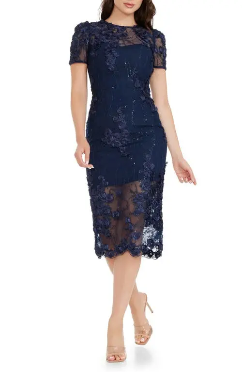 Dress The Population Lia Sequin & Flower Appliqué Sheath Dress
