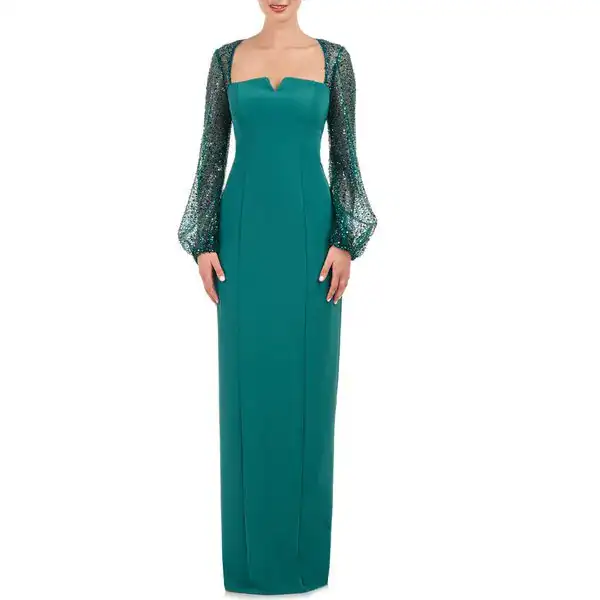 Js Collections Sequin Long Sleeve Column Gown In Teal - 50% Off |  Editorialist