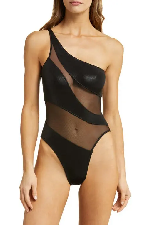 Norma Kamali Snake Mesh Inset One-shoulder One-piece Swimsuit - Black/black Mesh