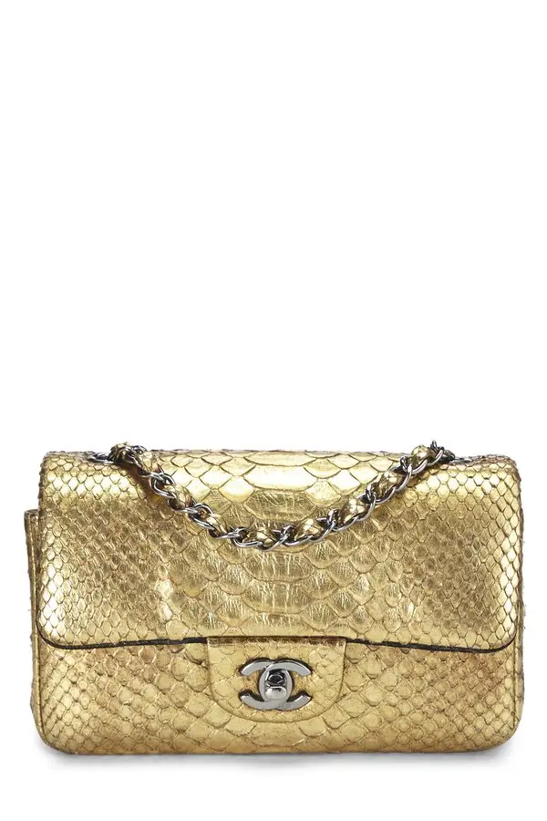 Chanel Python Classic Rectangular Flap Bag Mini - Gold | Editorialist