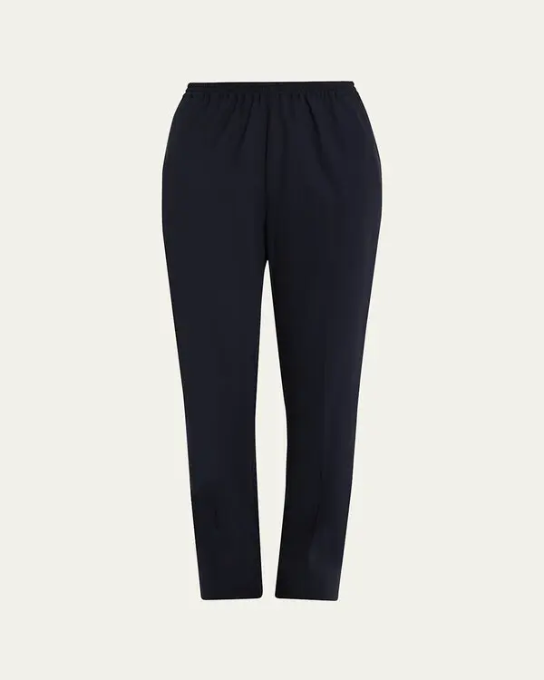 Eskandar Narrow Elastic Waist Wool Trousers - Navy