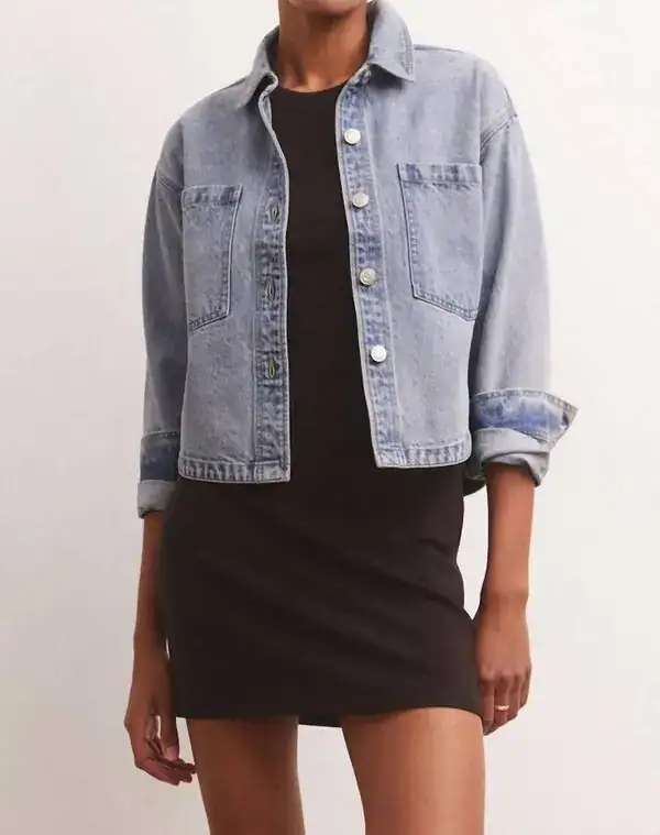 Buy Z Supply All Day Cropped Denim Jacket In Sun Bleached Indigo - Blue ...
