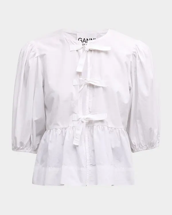 GANNI Poplin Peplum Blouse - Bright White
