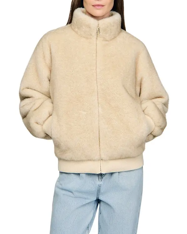 Sandro Babel Faux Fur Jacket - Beige