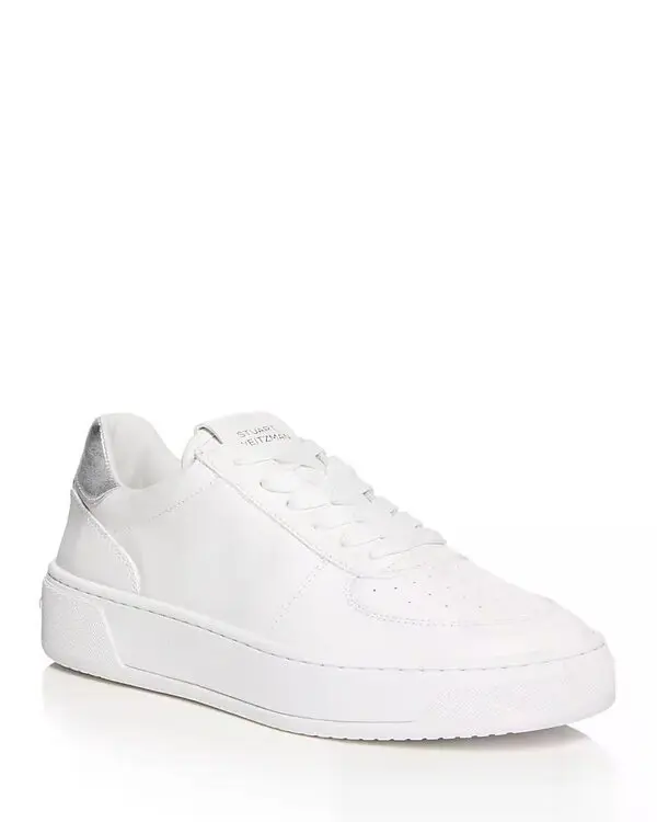 STUART WEITZMAN Courtside Lace Up Sneakers - White/silver