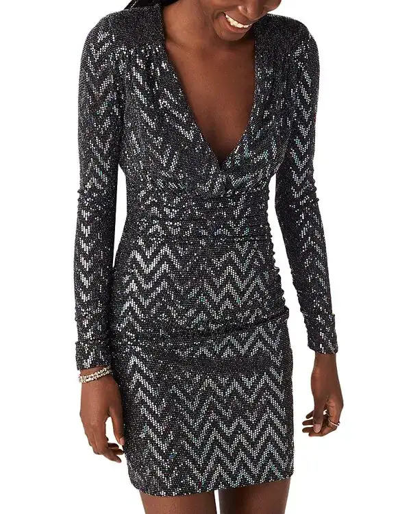 Ba&Sh Robe Flavie Chevron Metallic Mini Dress In Black - 50% Off |  Editorialist