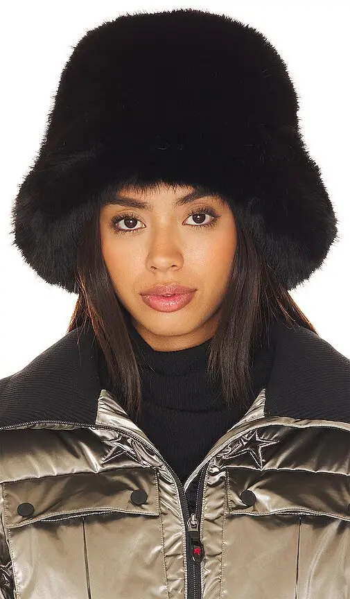 Jocelyn Oversized Faux Fur Bucket Hat - Black