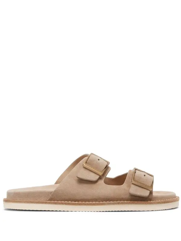 Brunello Cucinelli Double-buckle Suede Sandals - Neutrals