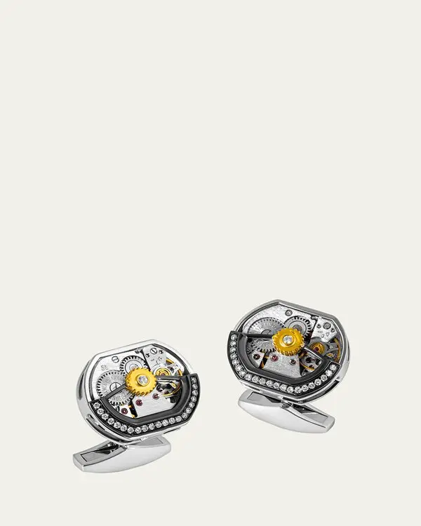Tateossian Limited Edition Diamond Tonneau Skeleton Cufflinks
