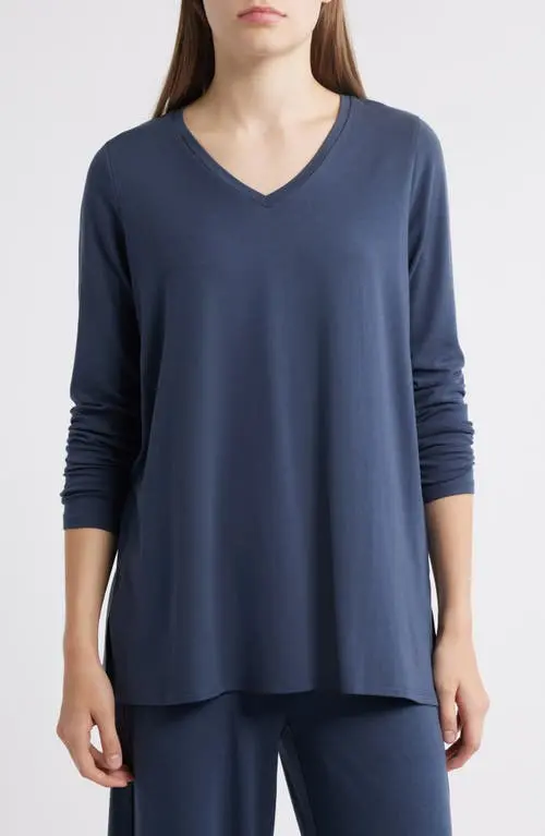 Eileen Fisher Long Sleeve V-neck Tunic Top - Ocean