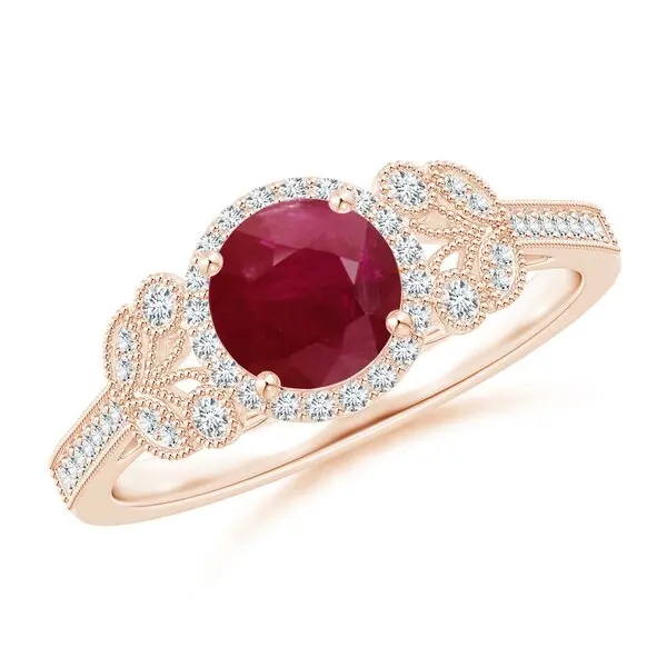 Buy Angara Aeon Vintage Style Ruby Halo Leaf & Vine Engagement Ring ...