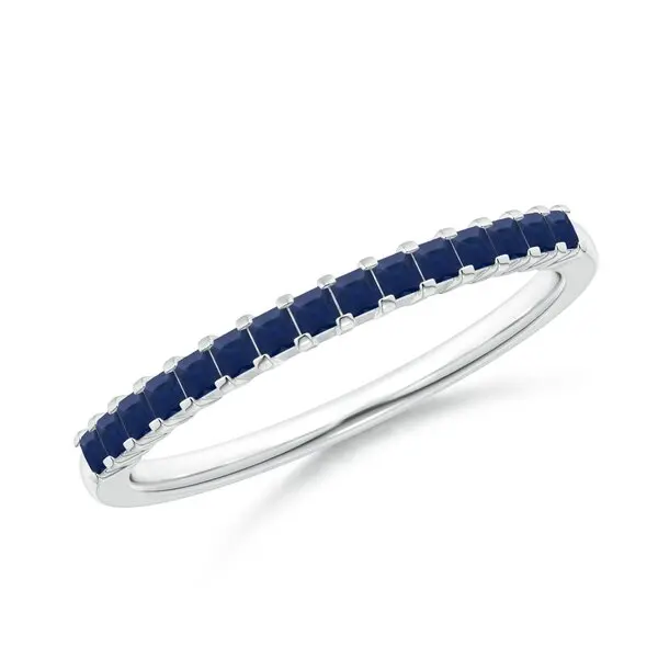 Angara Square Blue Sapphire Semi Eternity Classic Wedding Ring