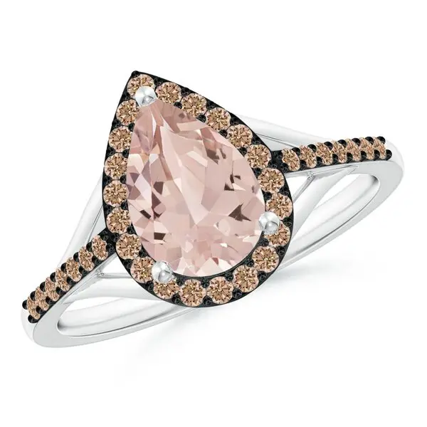 Buy Angara Pear-shaped Morganite Ring With Coffee Diamond Halo 9x6mm ...