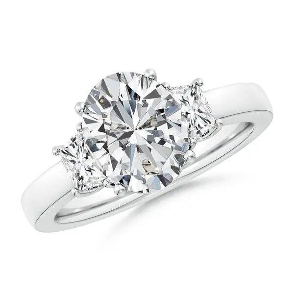 Buy Angara Oval And Trapezoid Diamond Three Stone Engagement Ring ...