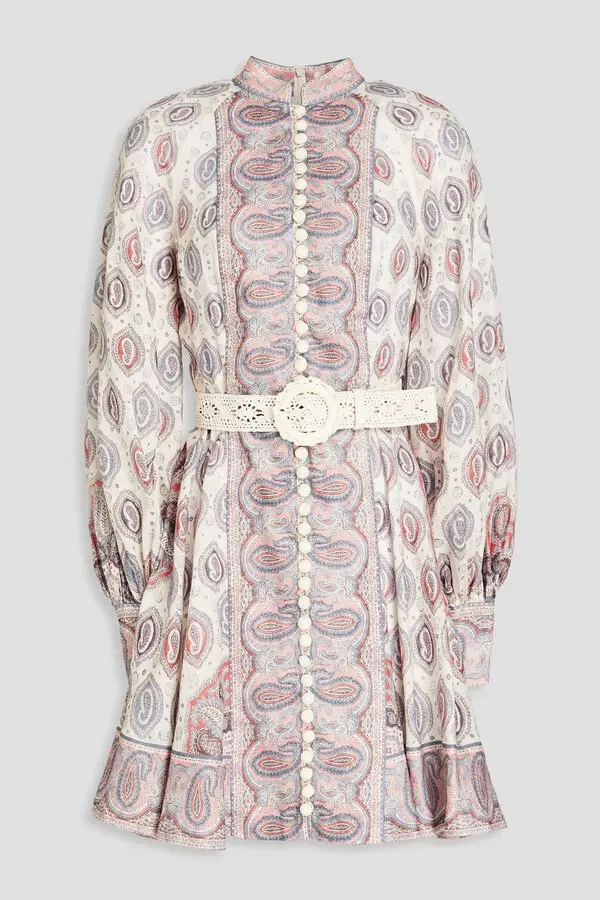 Zimmermann Paisley-Print Linen Mini Dress In Ivory - 45% Off | Editorialist