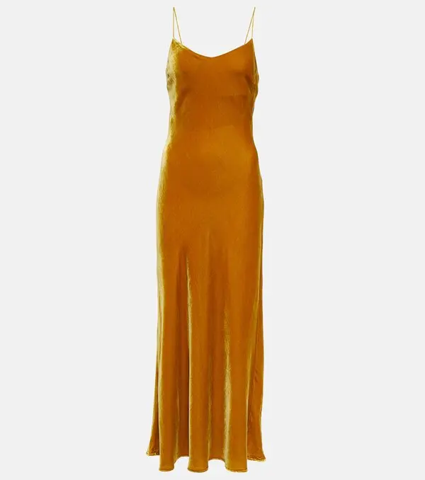 Asceno Lyon Velvet Maxi Dress In Gold - 40% Off | Editorialist