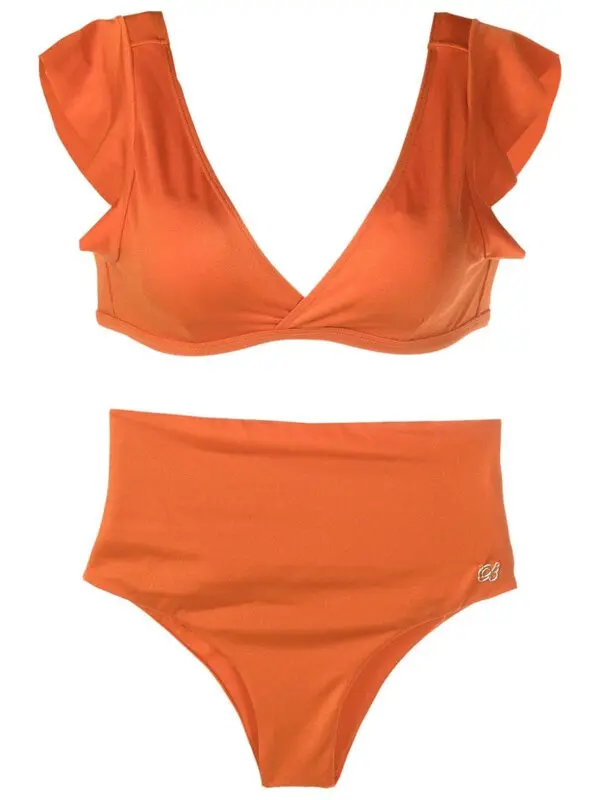BRIGITTE V-neck High-waisted Two-piece Bikini - Orange