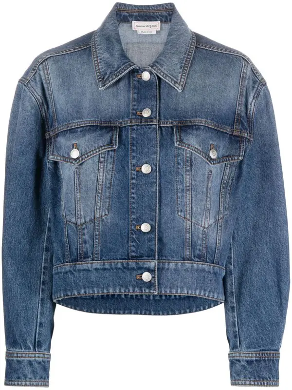 Alexander McQueen Cropped Denim Jacket - Blue