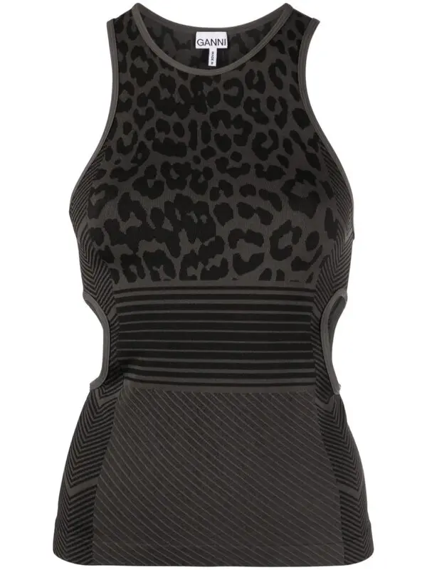 GANNI Leopard-jacquard Seamless Tank Top