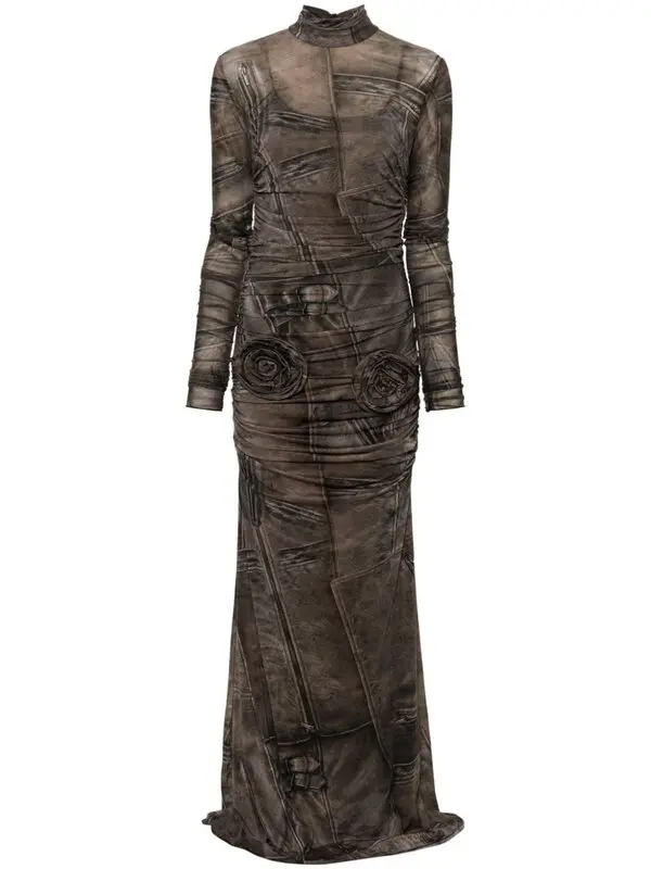 Blumarine Graphic-print Ruched Maxi Dress - Green