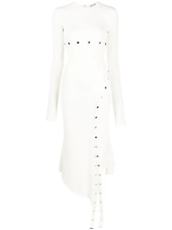 Attico Long-sleeve Asymmetric Midi Dress - Neutrals