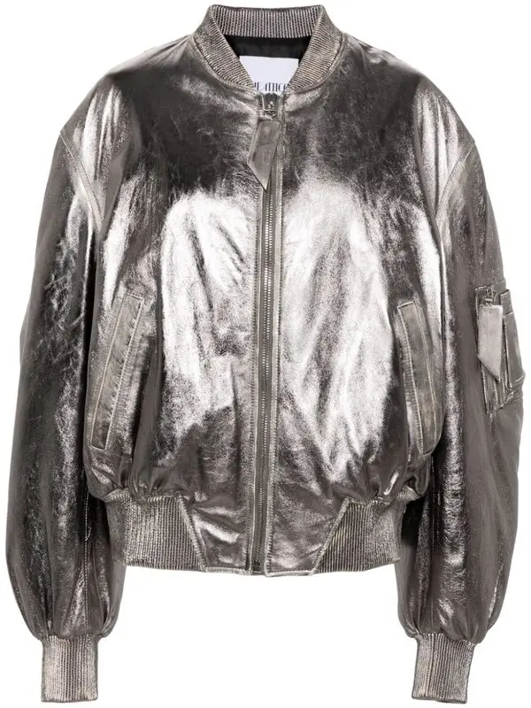 Attico Anja Metallic Leather Bomber Jacket