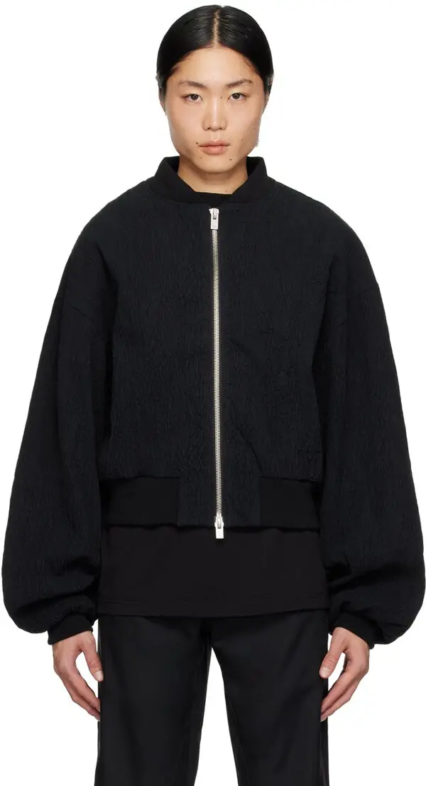 Heliot Emil Black Stand Collar Bomber Jacket In Cotton Black 68