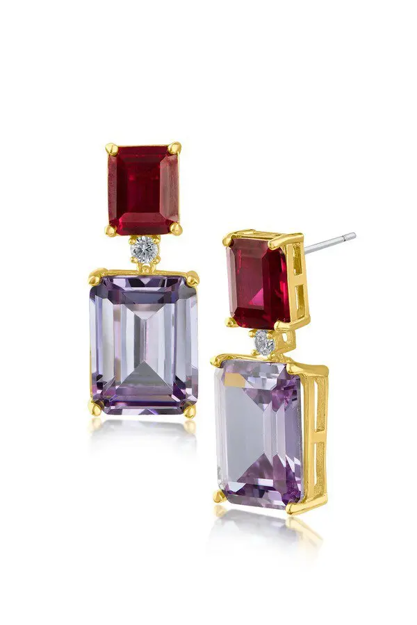 KENNETH JAY LANE Ruby And Lavender Two Tone Earrings - Gold | Editorialist