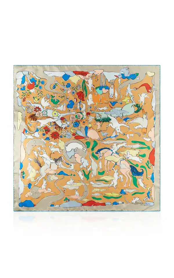 HermèS Pristine Mille Et Un Lapins Silk Scarf 90 - Multi