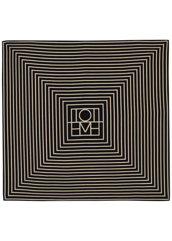 TOTÊME Striped Logo-print Silk Scarf - Black And White