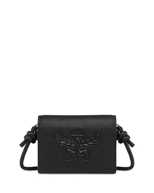 Mcm Himmel Mini Leather Card Case With Strap - Black/gold