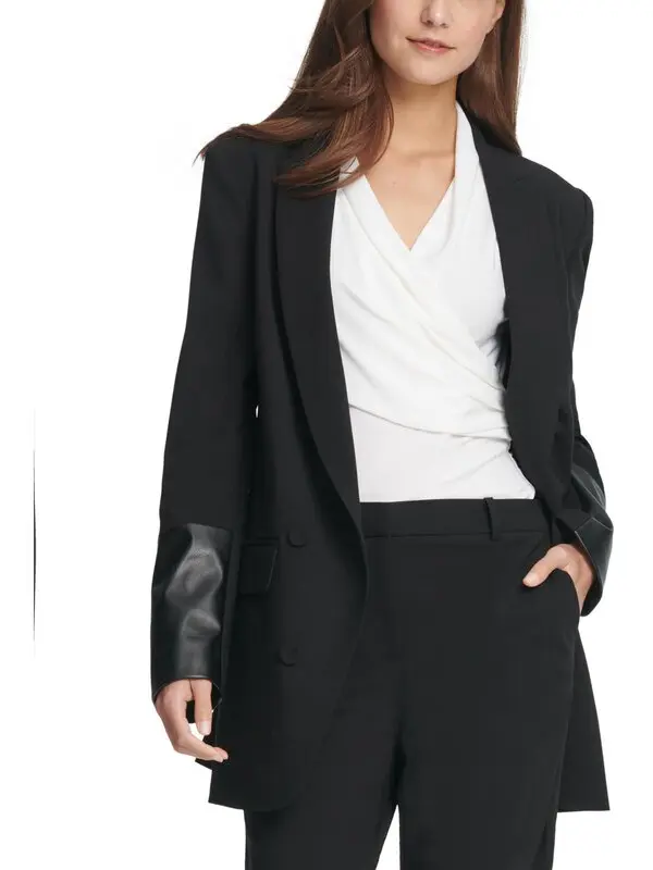 Royalty By Maluma Womens Collarless Suit Separate OneButton Blazer Black M main image 1