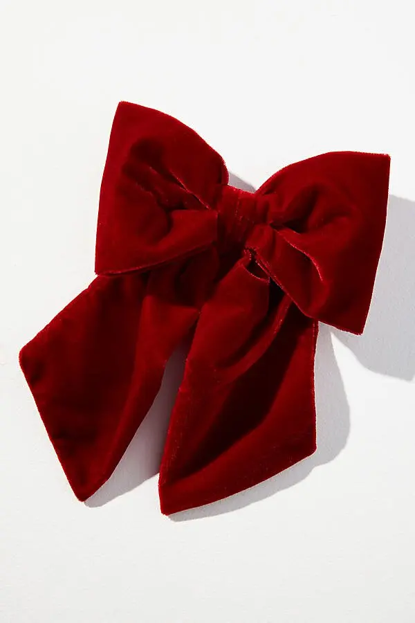 Leontine Vintage Velvet Bow Clip - Red | Editorialist