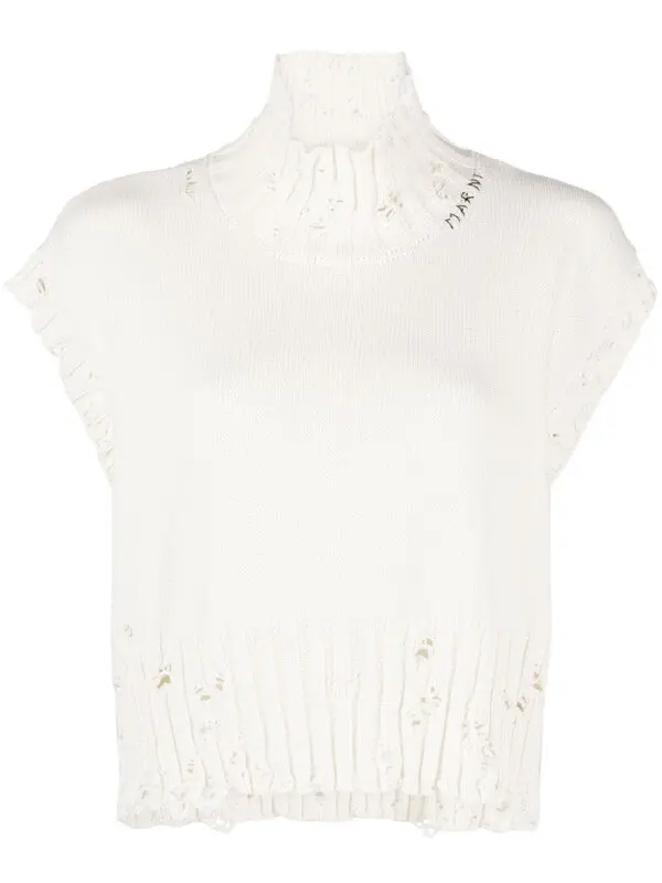 Marni Cropped Distressed Jumper - White
