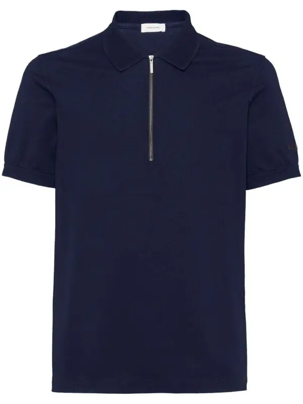 FERRAGAMO Half-zip Cotton Polo Shirt - Blue