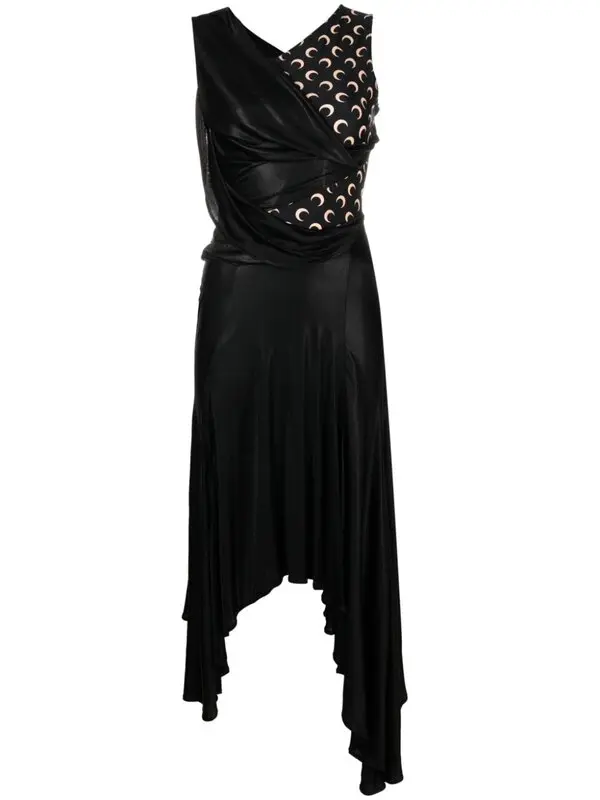 MARINE SERRE Crescent Moon Print Asymmetric Dress
