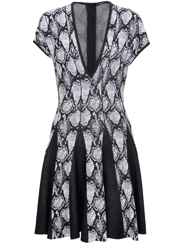 Balmain Python-jacquard Knitted Skater Dress