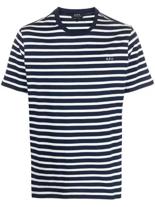 A.p.c. Stripe-print Cotton T-shirt - Blue