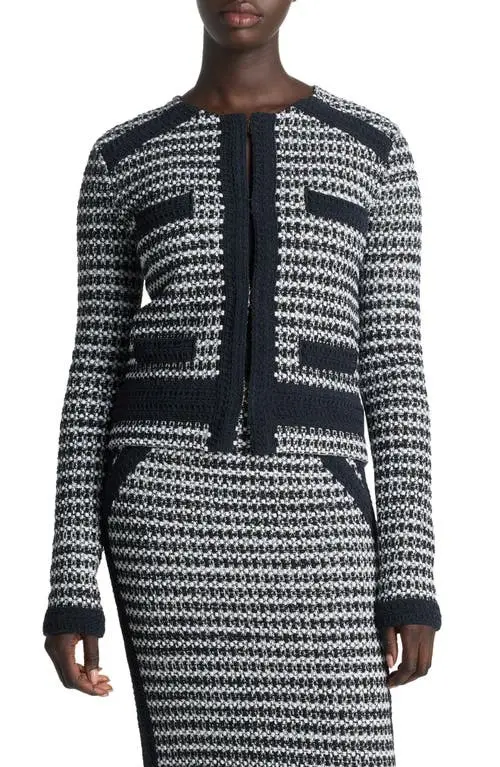 St. John Bicolor Mixed Knit Crop Jacket